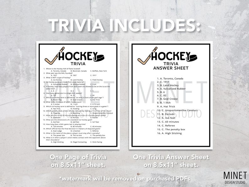 Hockey Trivia | Printable Hockey Trivia Game | Hockey Trivia Game ...
