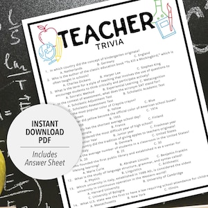 Teacher Trivia | Teacher Trivia Game | Printable Teacher Trivia ...