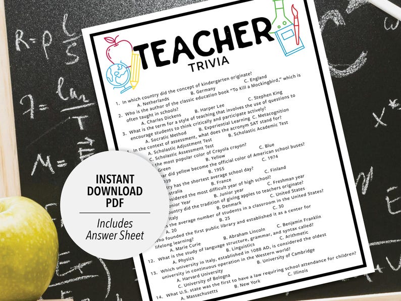 Teacher Trivia Game | Printable Teacher Quiz (PDF Download) - Etsy