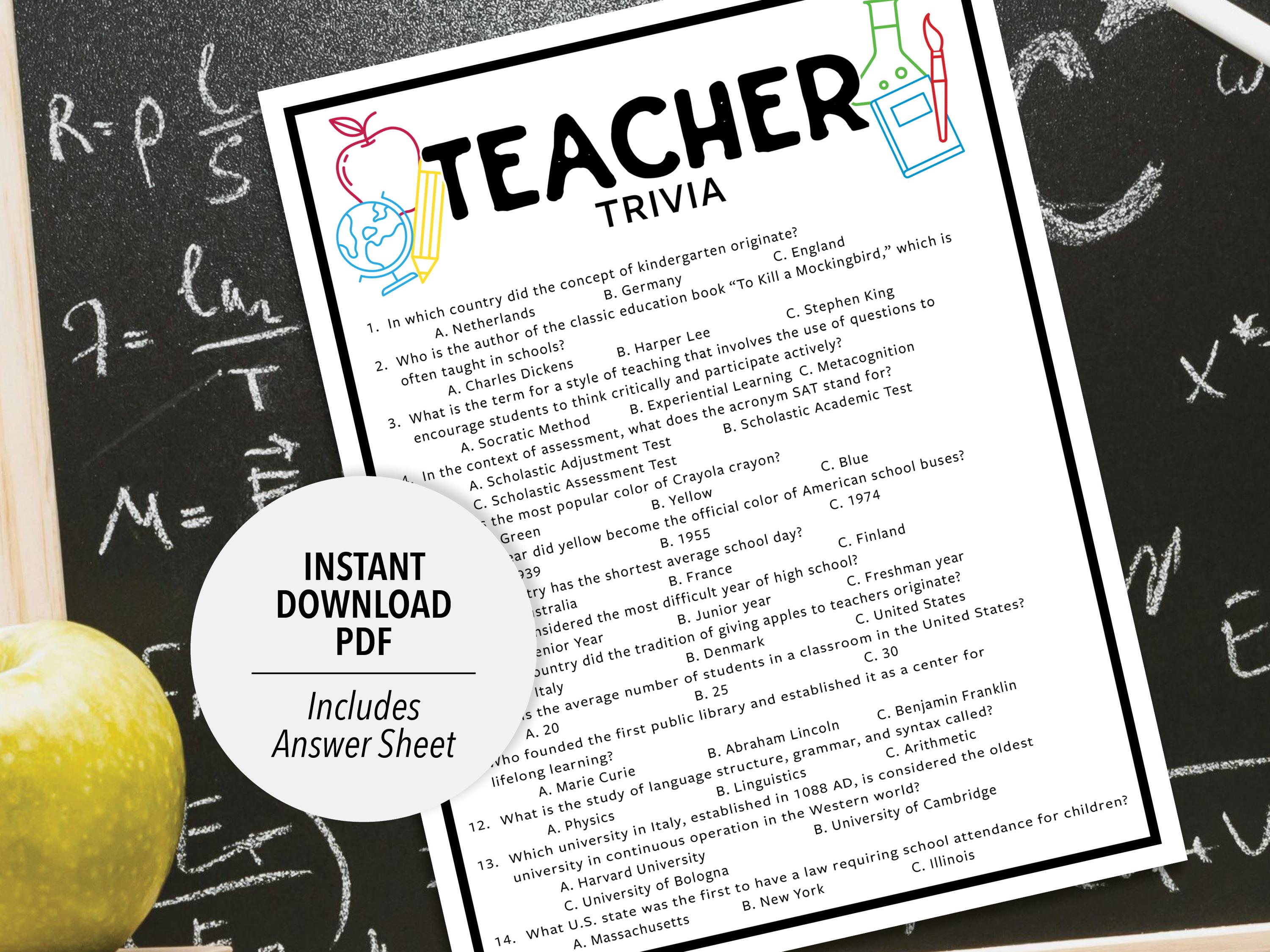 Teacher Trivia | Teacher Trivia Game | Printable Teacher Trivia ...
