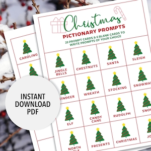 Christmas Pictionary Prompts Christmas Printable Activity Game ...