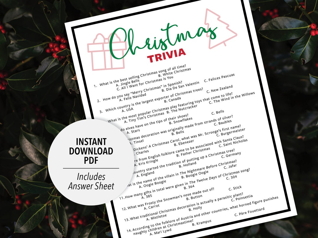 Christmas Trivia Game | Christmas Printable Trivia | Holiday Trivia ...