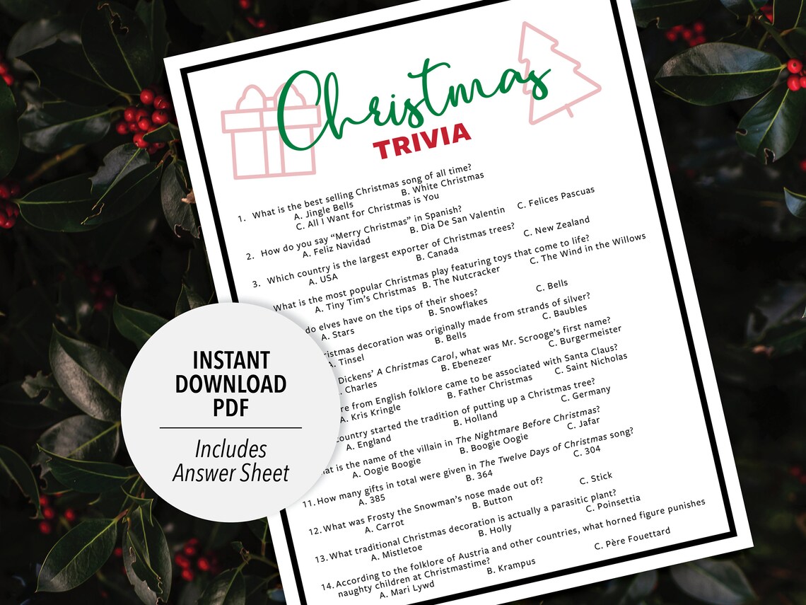 Christmas Trivia Game | Christmas Printable Trivia | Holiday Trivia ...
