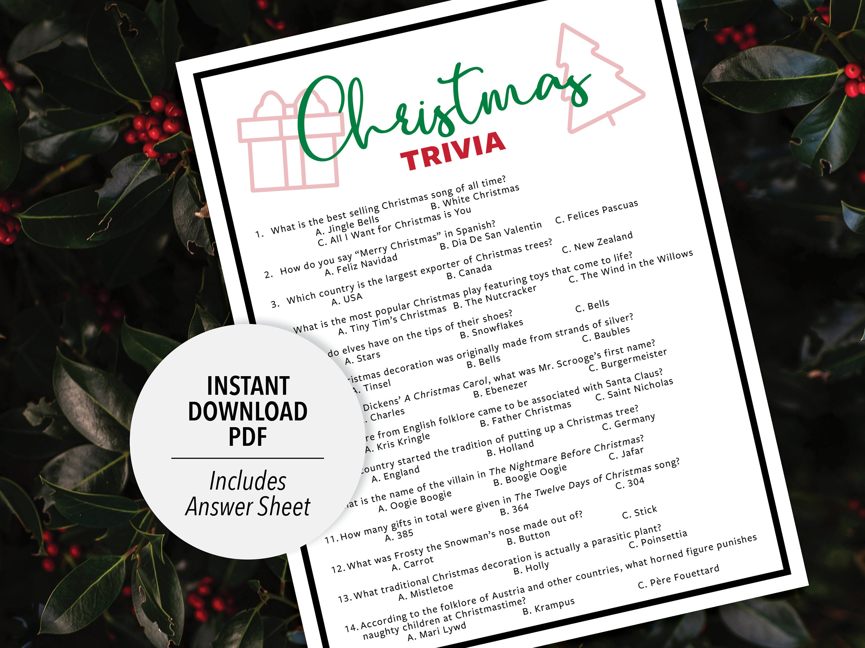 Christmas Trivia Game | Christmas Printable Trivia | Holiday Trivia ...