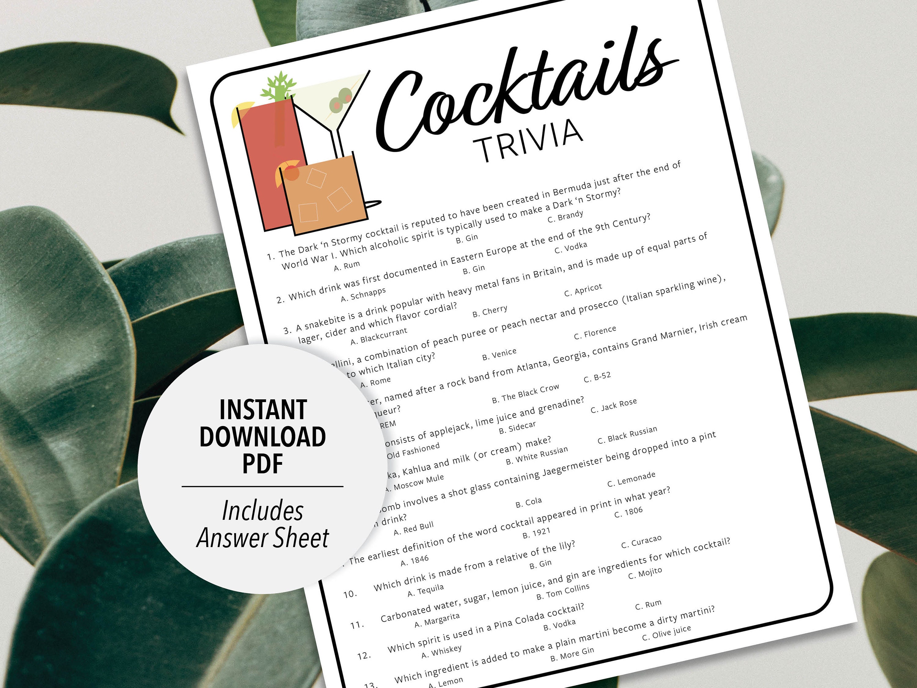 Cocktails Trivia | Cocktail Trivia Game | Printable Cocktails Trivia ...