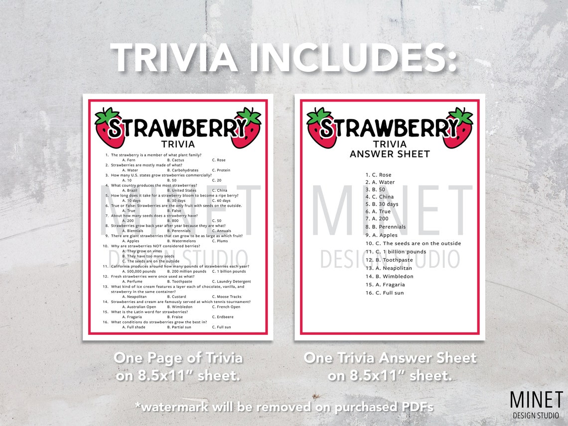 Strawberry Trivia | Strawberry Trivia Game | Printable Fruit Trivia ...