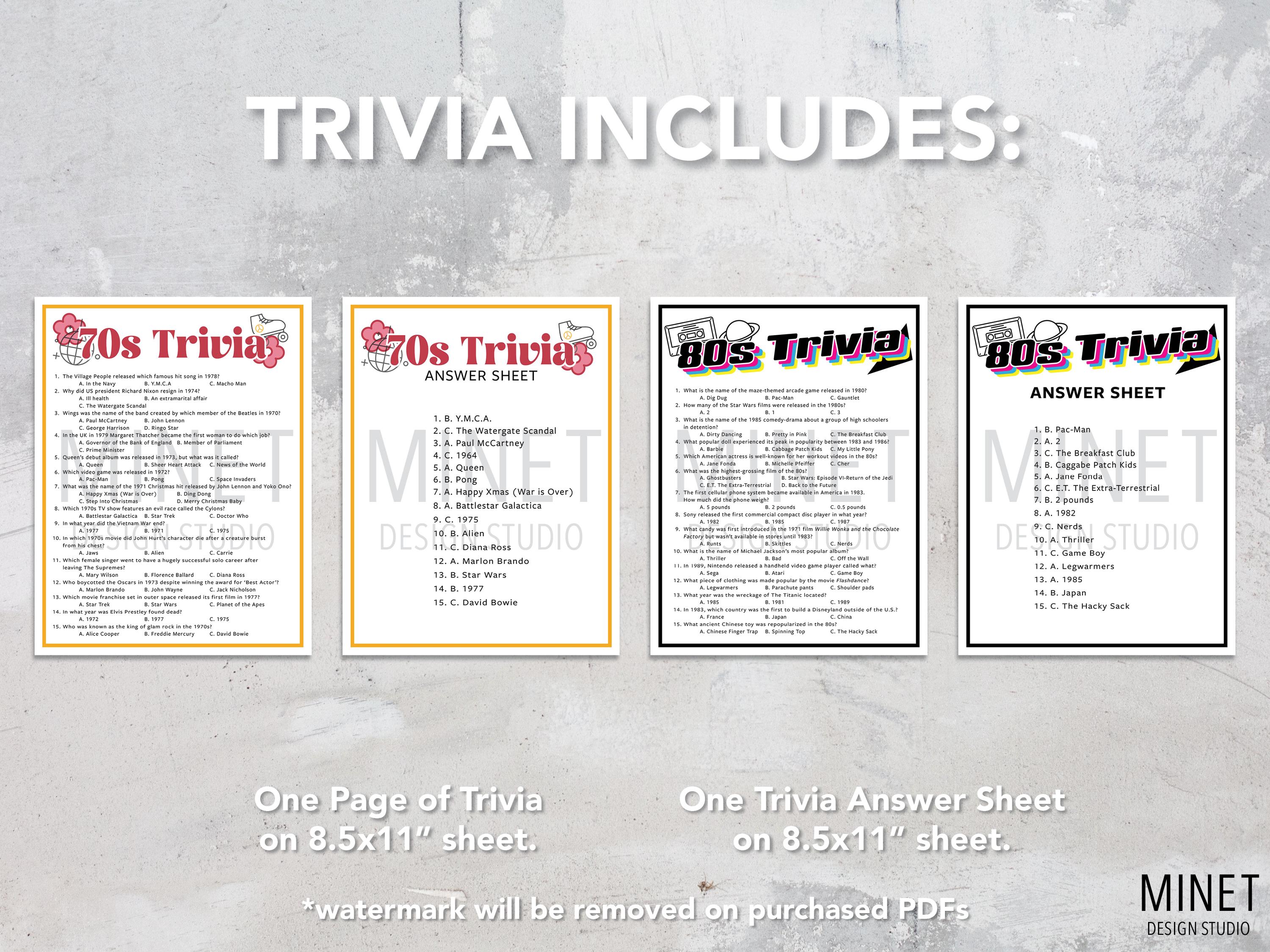 Decades Trivia Bundle | Trivia Bundle | Decades Trivia Game | Printable ...