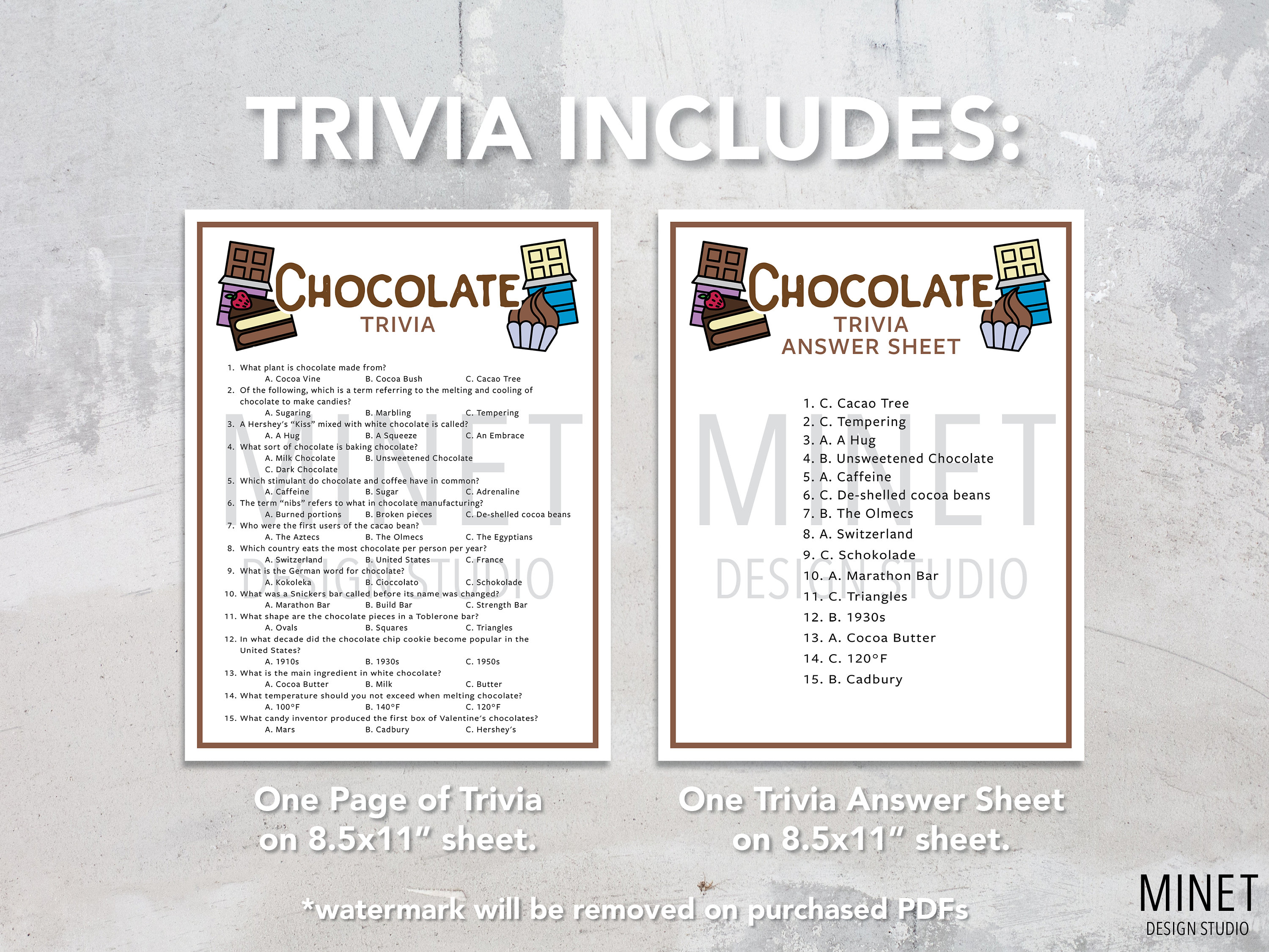 Chocolate Trivia | Chocolate Trivia Game | Printable Chocolate Trivia | Dessert Trivia Game ...