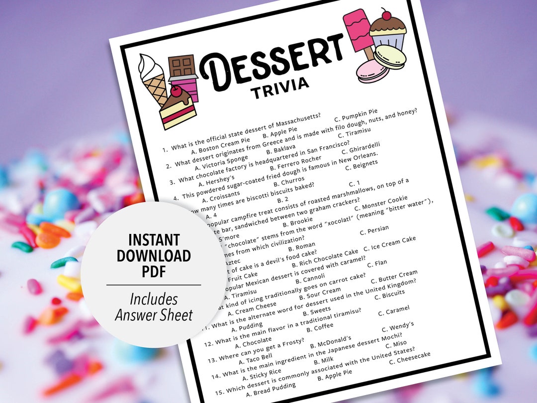 Dessert Trivia | Dessert Trivia Game | Printable Dessert Trivia ...