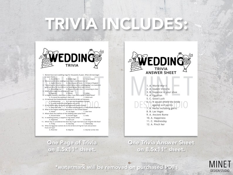 Wedding Trivia Quiz Game | Printable Wedding Trivia | Bridal Shower ...