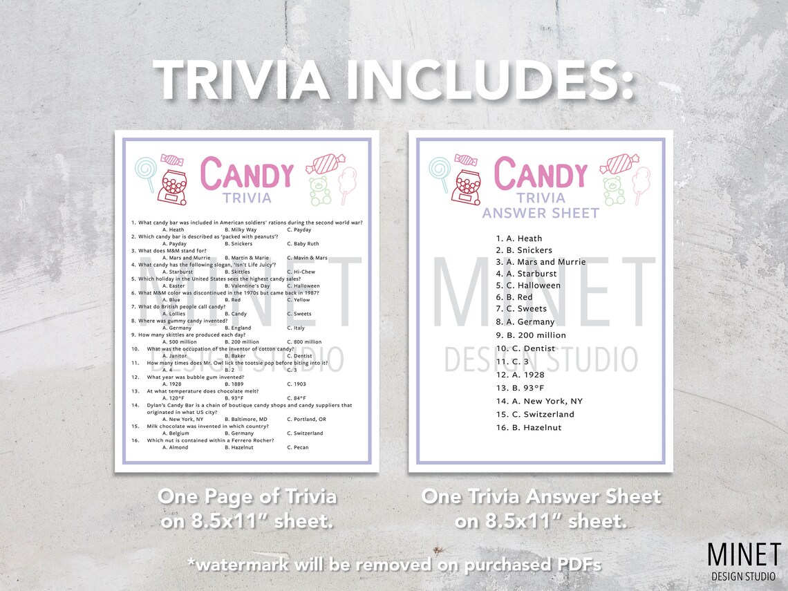 Candy Trivia Candy Trivia Game Printable Candy Trivia - Etsy