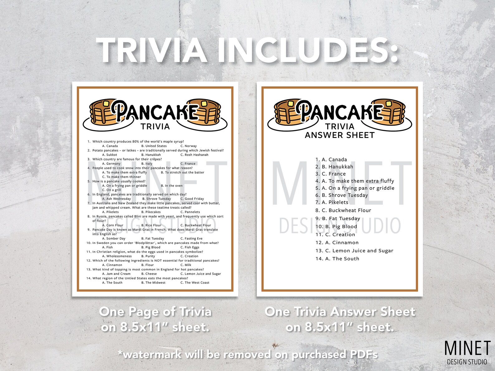 Pancake Trivia Game | Pancake Quiz (printable PDF Download) - Etsy