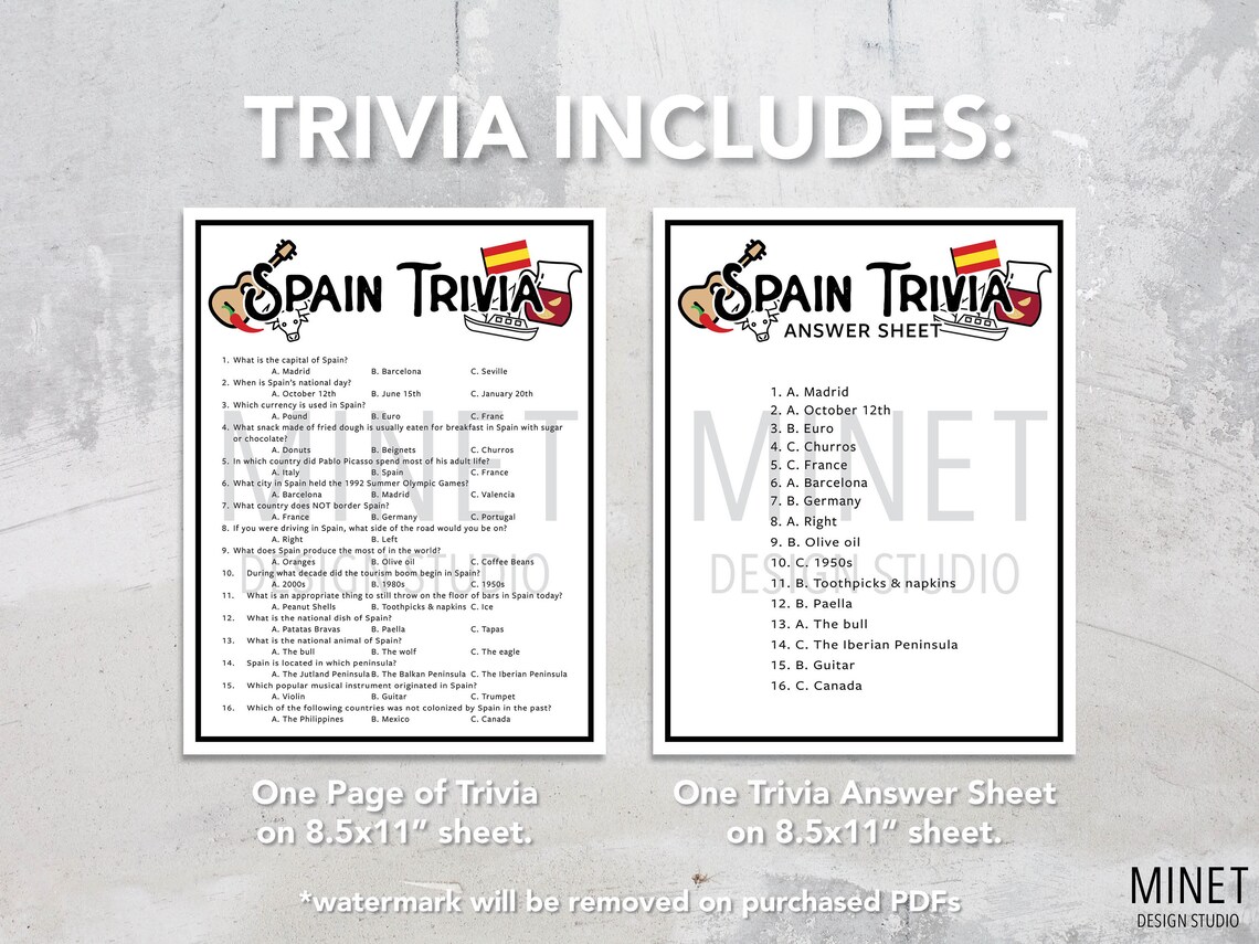 Spain Trivia Spain Trivia Game Printable Spain Trivia Spain Party ...