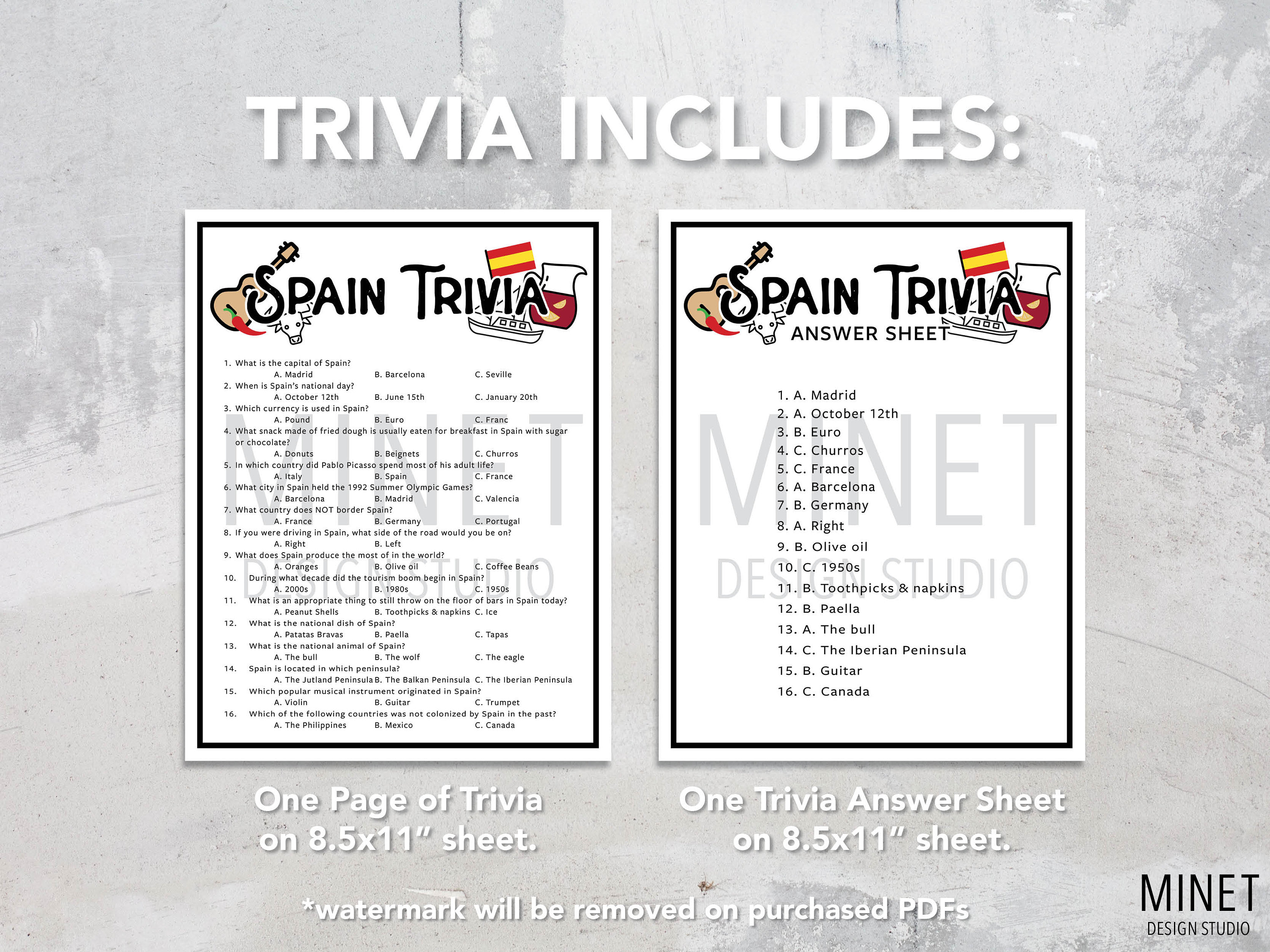 Spain Trivia | Spain Trivia Game | Printable Spain Trivia | Spain Party ...