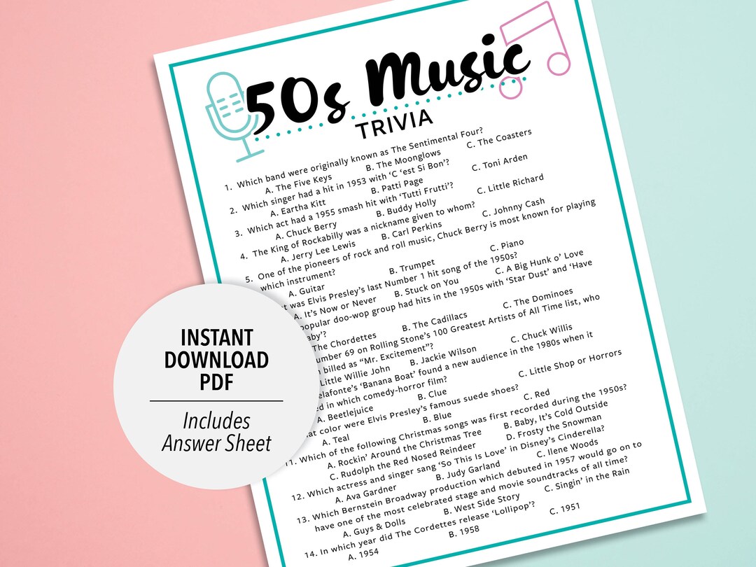 50s Music Trivia | 50s Music Trivia Game | Printable Music Trivia ...