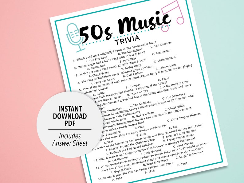 50s Music Trivia | 50s Music Trivia Game | Printable Music Trivia ...