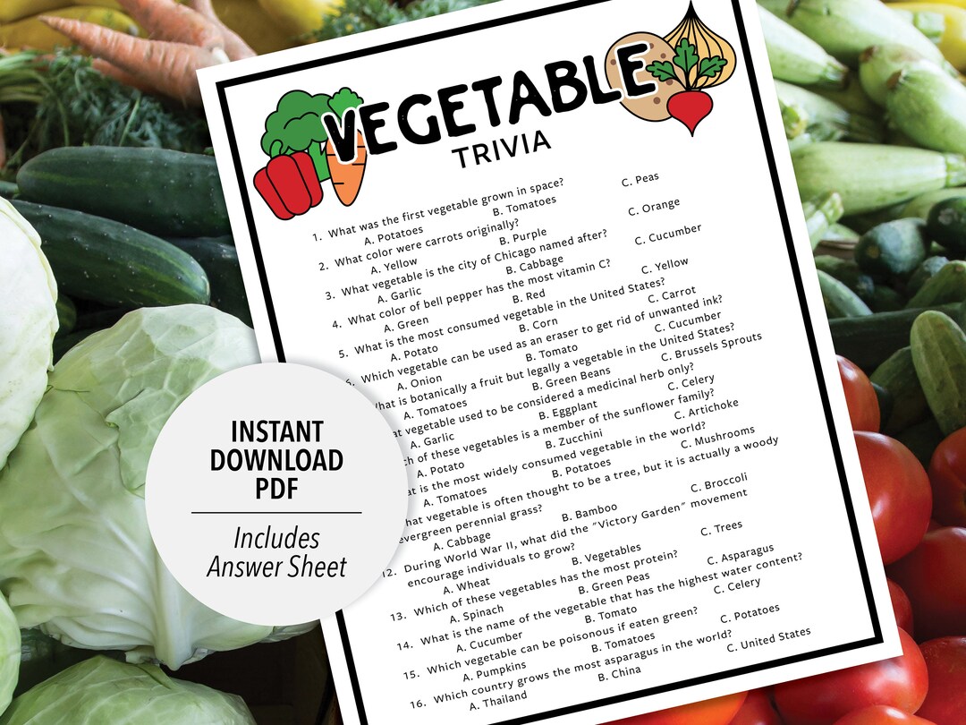 Vegetable Trivia | Vegetable Trivia Game | Printable Trivia | Food ...