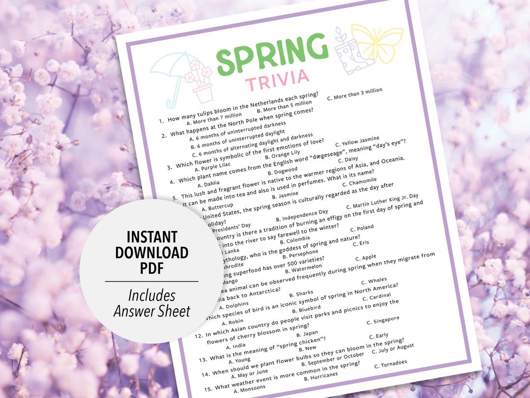 Spring Trivia | Printable Spring Trivia | Spring Trivia Game | Spring ...