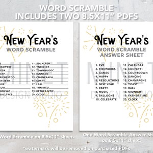 New Year's Word Scramble | New Year's Eve Printable Game | Holiday Word ...