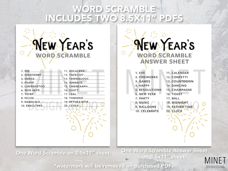 New Year's Word Scramble | New Year's Eve Printable Game | Holiday Word ...