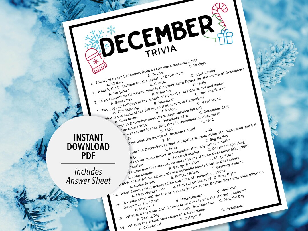 December Trivia | December Trivia Game | Printable December Trivia ...