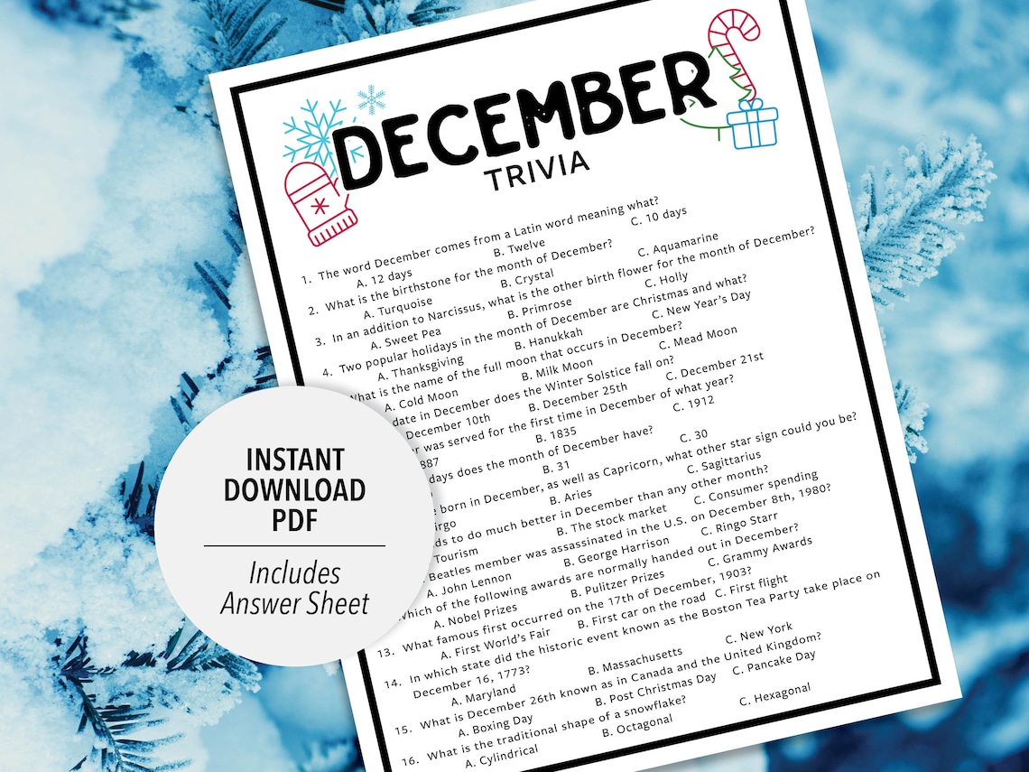 December Trivia | December Trivia Game | Printable December Trivia ...
