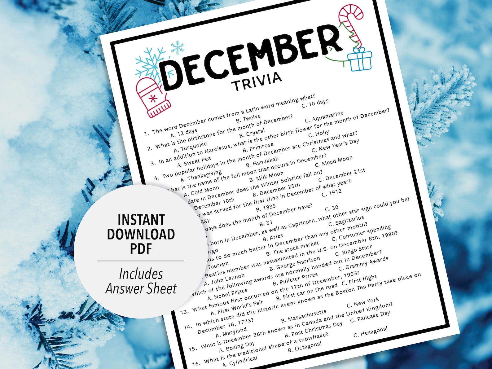 December Trivia | December Trivia Game | Printable December Trivia ...