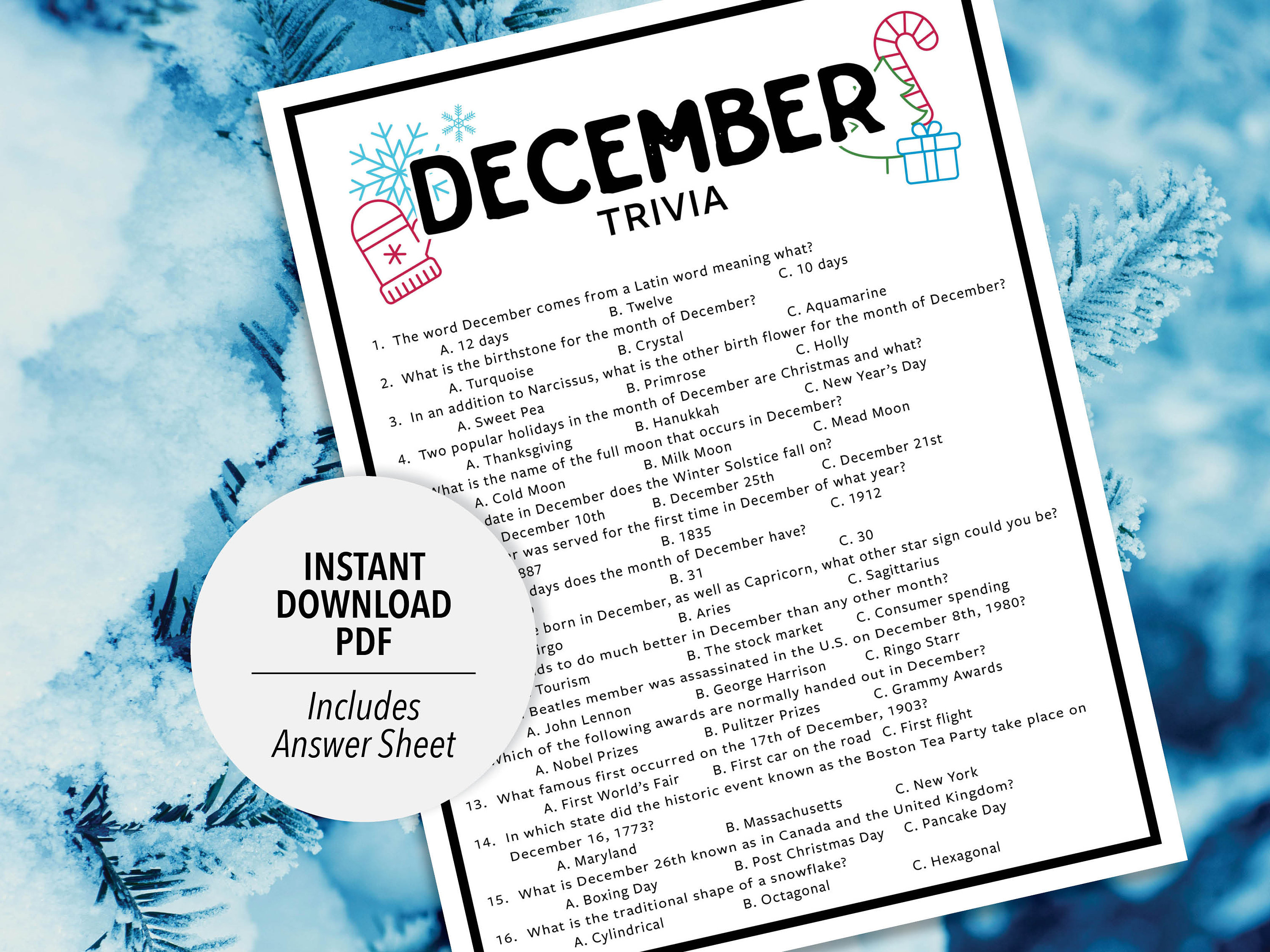 December Trivia | December Trivia Game | Printable December Trivia ...