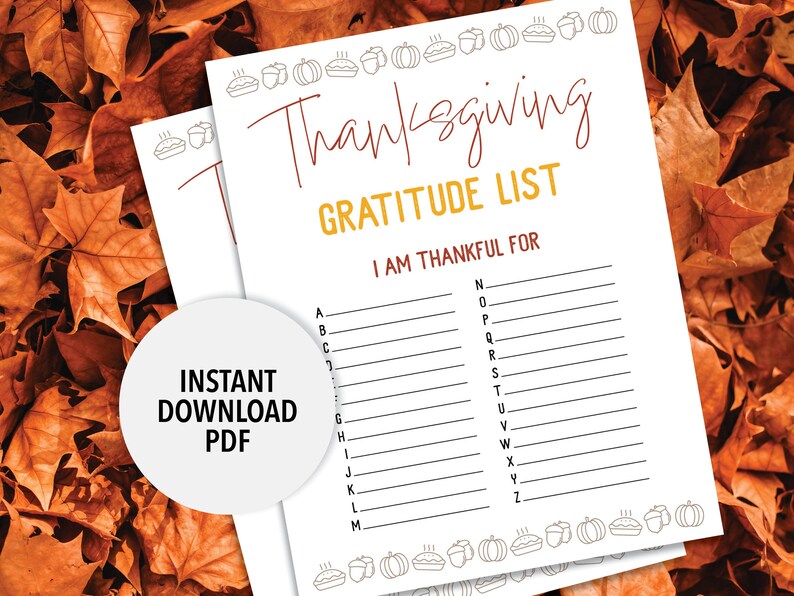 Thanksgiving Gratitude List A to Z Thanksgiving Printable Game ...