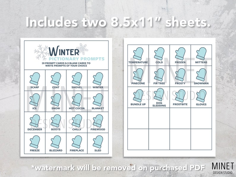 Winter Pictionary Prompts | Winter Printable Activity Game | Printable ...