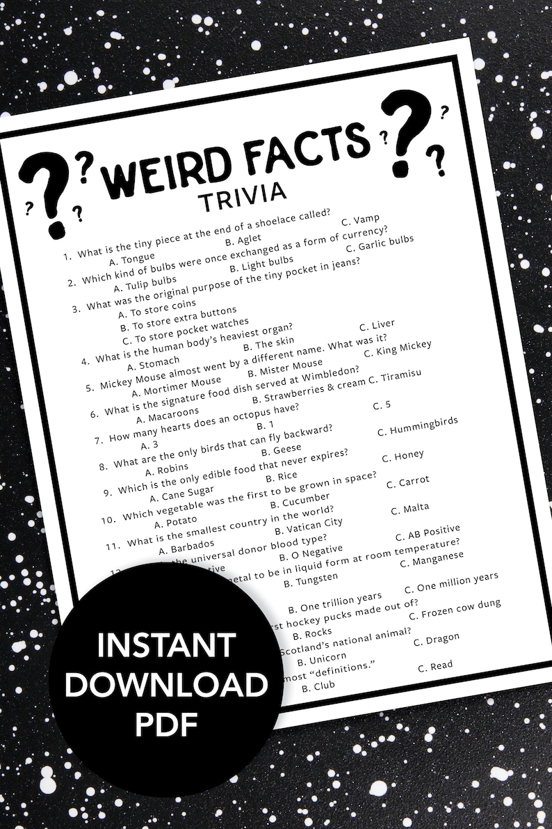 Weird Facts Trivia Game (printable PDF Download) - Etsy