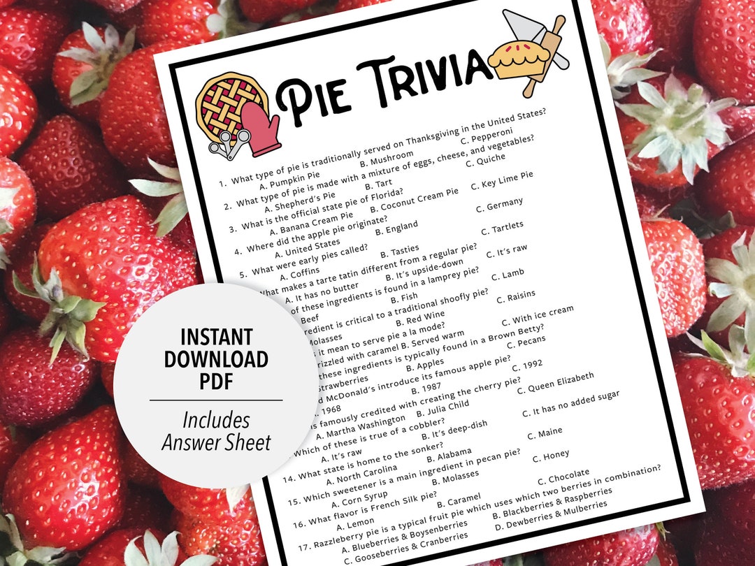 Pie Trivia | Pie Trivia Game | Printable Pie Trivia | Printable Trivia ...