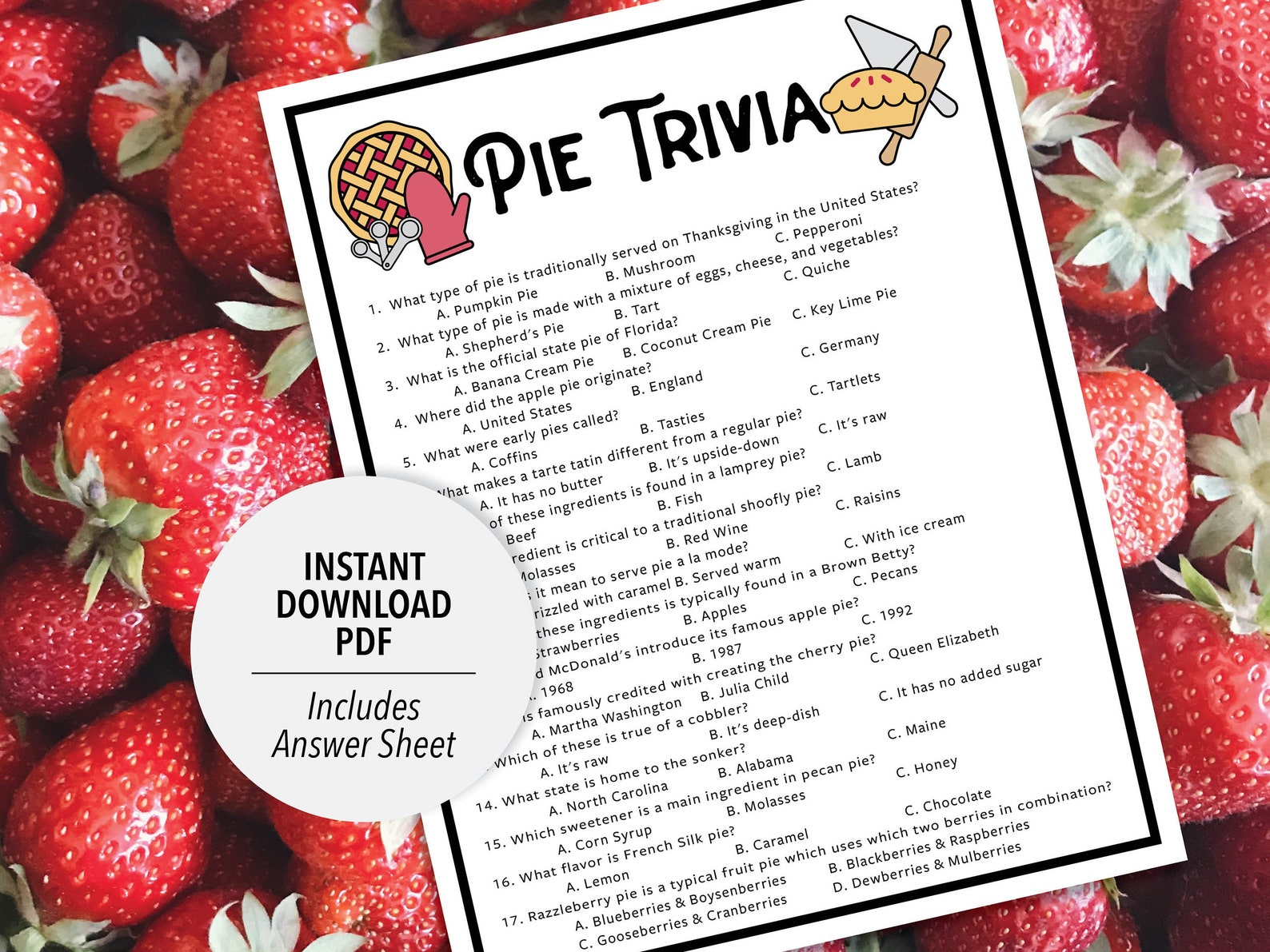 Pie Trivia | Pie Trivia Game | Printable Pie Trivia | Printable Trivia ...