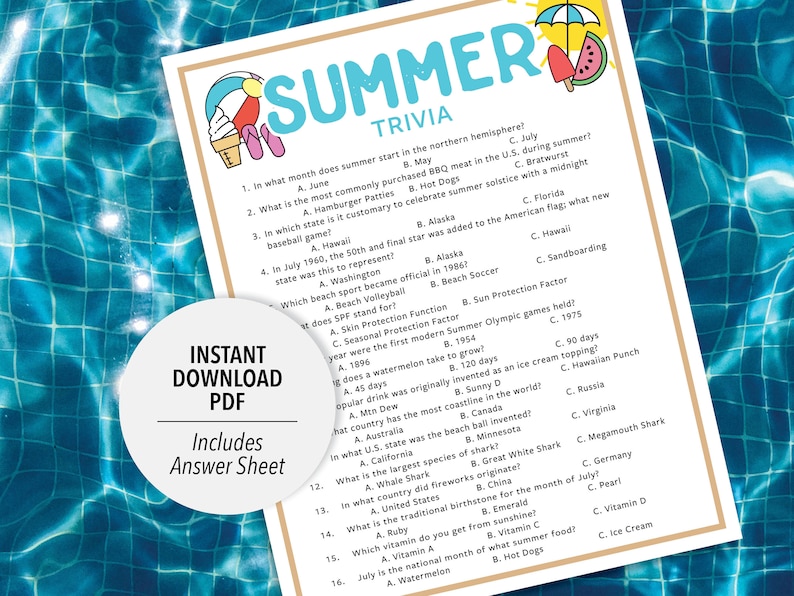 Summer Trivia | Printable Summer Trivia Activity Game | Summertime ...