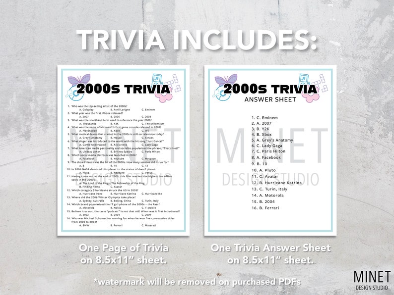 2000s Trivia Game | Printable Party Game (PDF Download) - Etsy