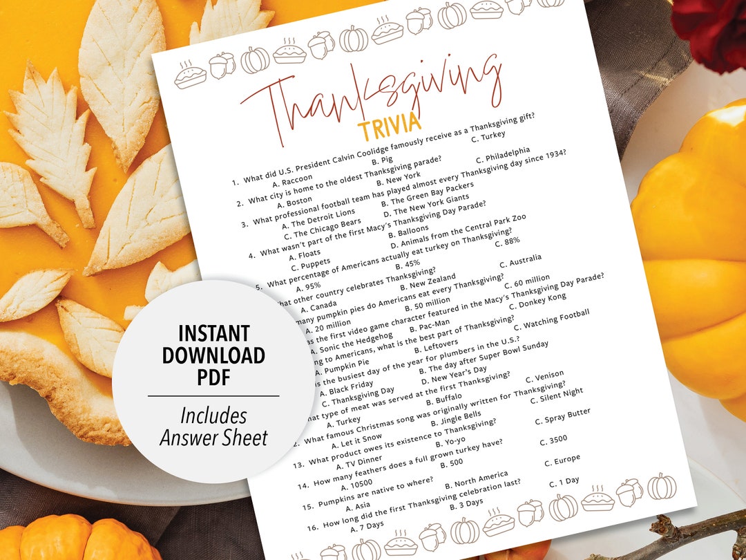 Thanksgiving Trivia | Thanksgiving Trivia Game | Printable Thanksgiving ...