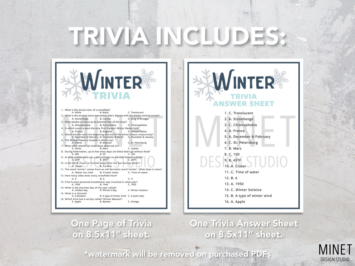 Winter Trivia | Printable Winter Trivia Activity Game | Holiday Trivia ...