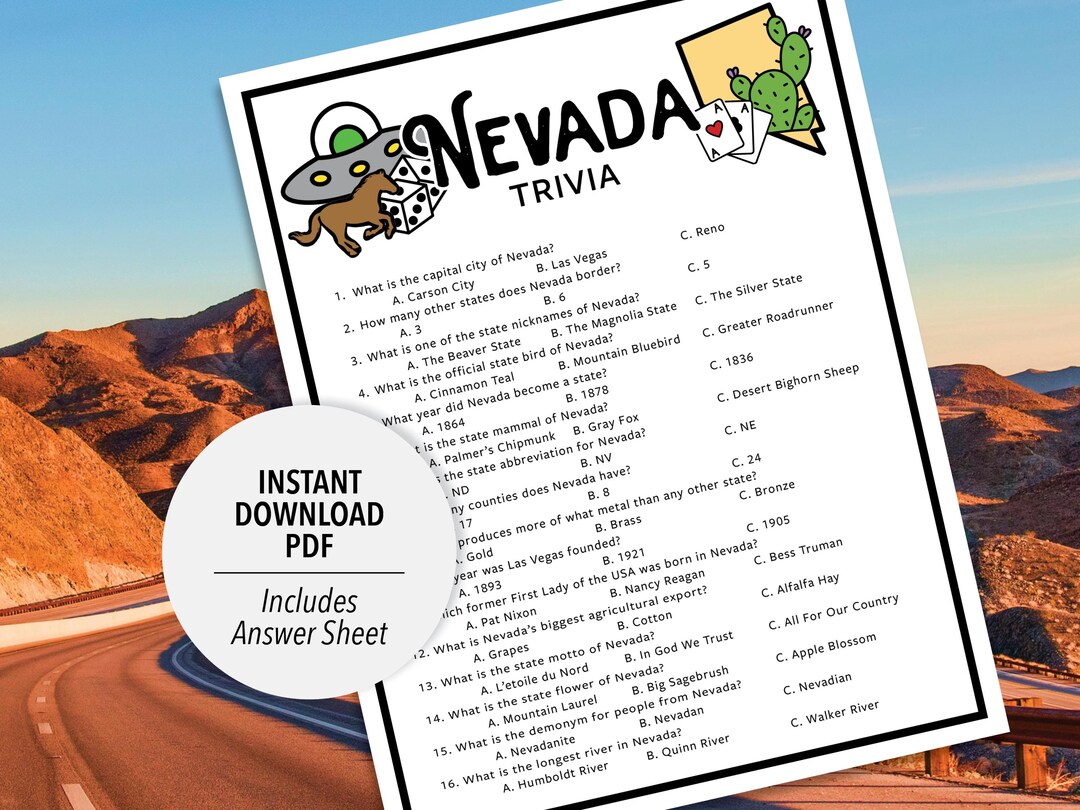 Nevada Trivia Game | USA State Quiz (printable PDF Download) - Etsy