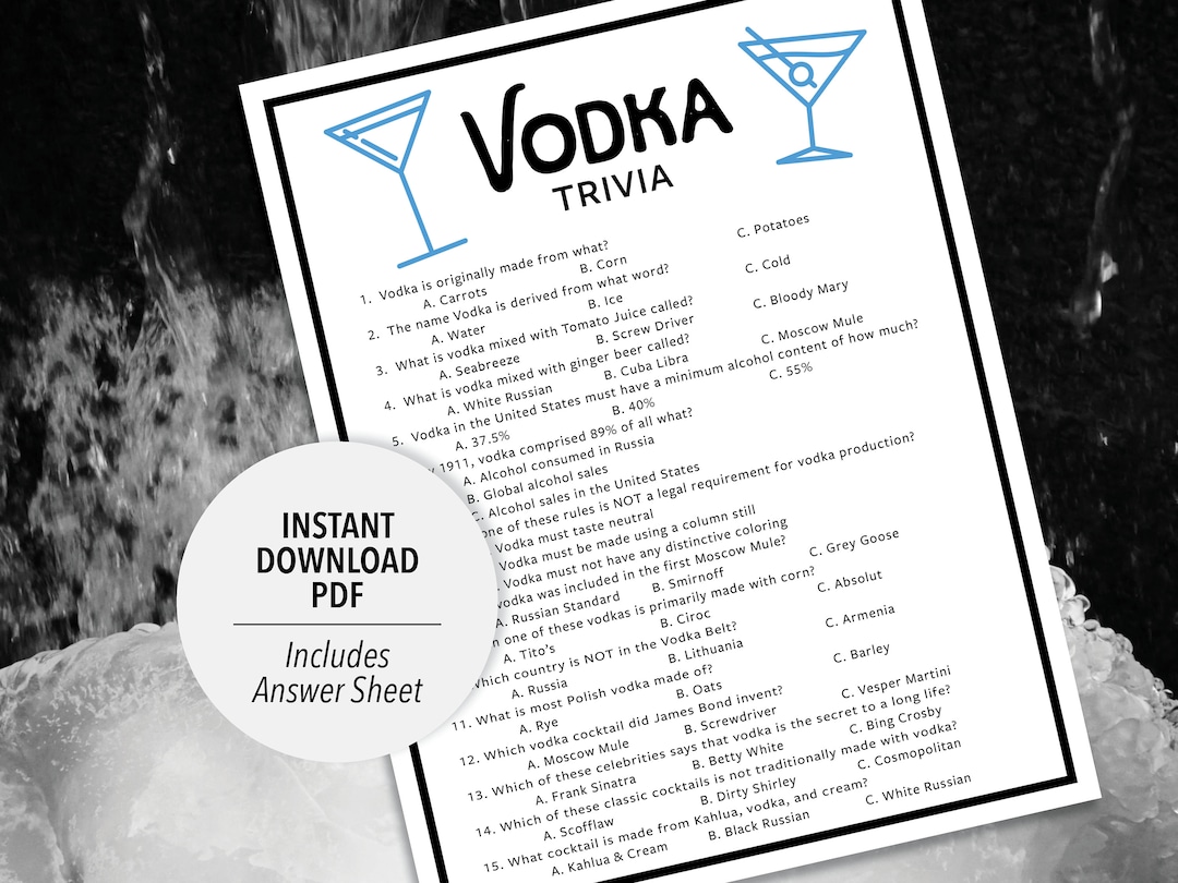 Vodka Trivia | Vodka Trivia Game | Printable Vodka Trivia | Printable ...