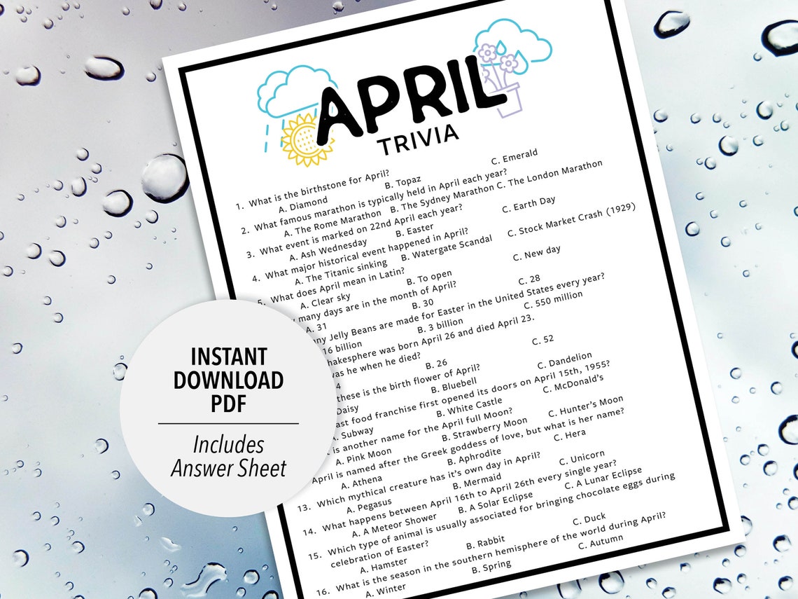 April Trivia | April Trivia Game | Printable April Trivia | Month ...