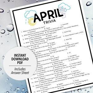 April Trivia Game | Month Quiz (printable PDF Download) - Etsy
