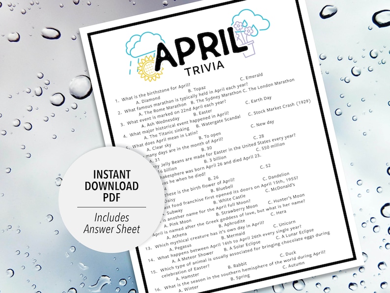 April Trivia | April Trivia Game | Printable April Trivia | Month ...