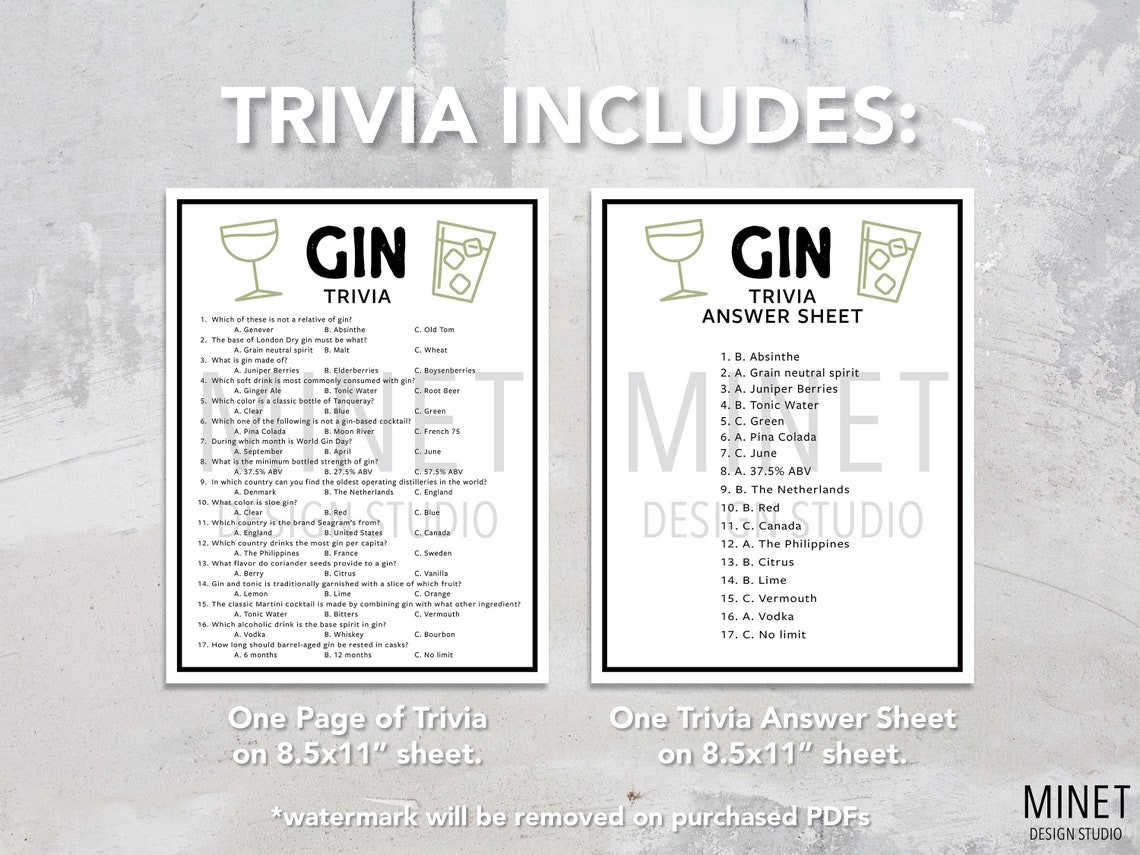 Gin Trivia Gin Trivia Game Printable Gin Trivia Printable Trivia Gin ...
