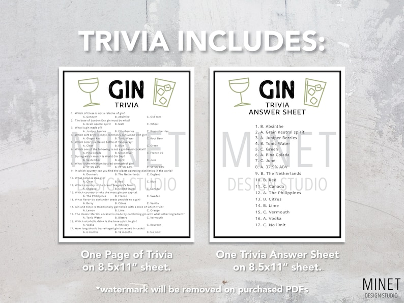 Gin Trivia | Gin Trivia Game | Printable Gin Trivia | Printable Trivia ...