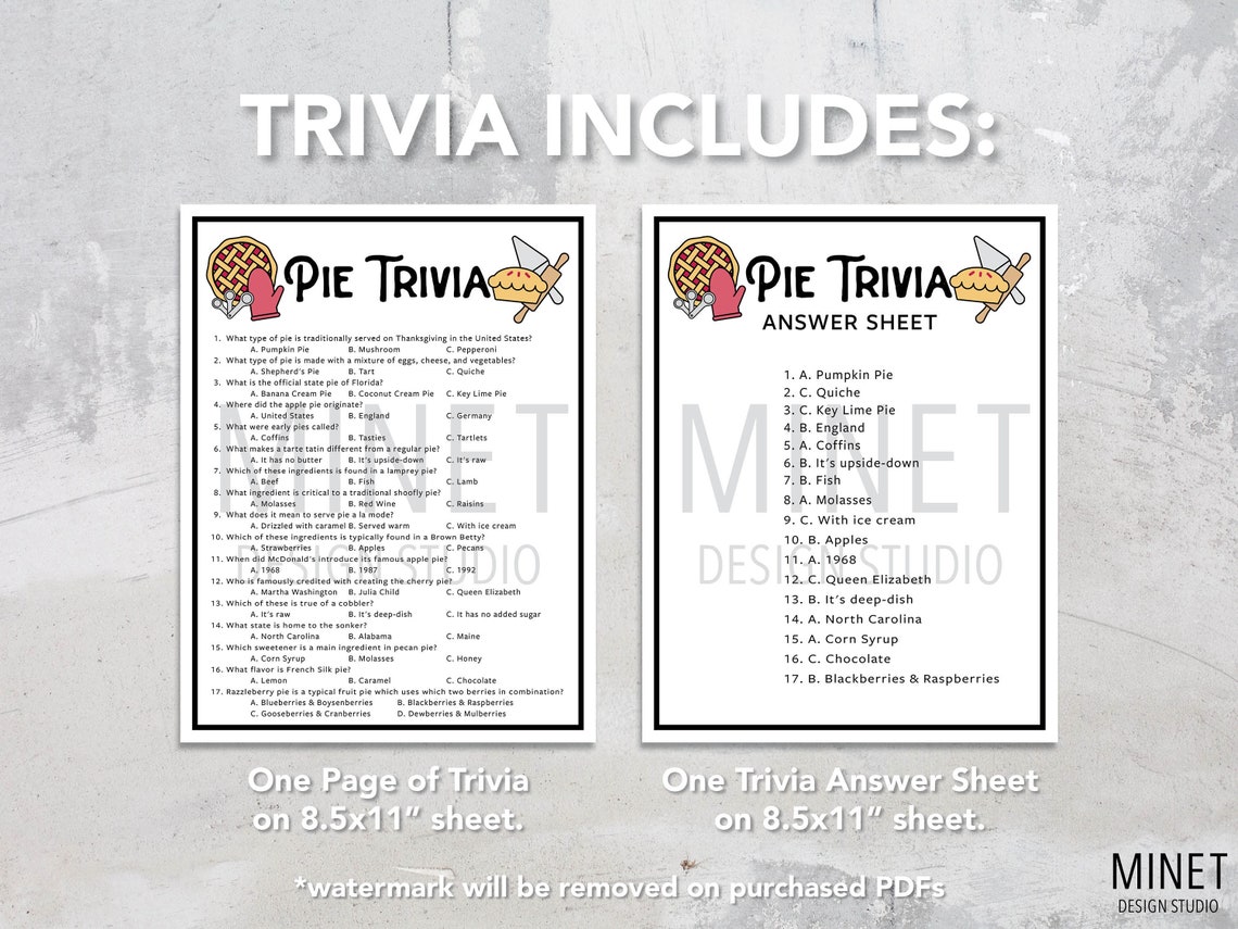 Pie Trivia | Pie Trivia Game | Printable Pie Trivia | Printable Trivia ...