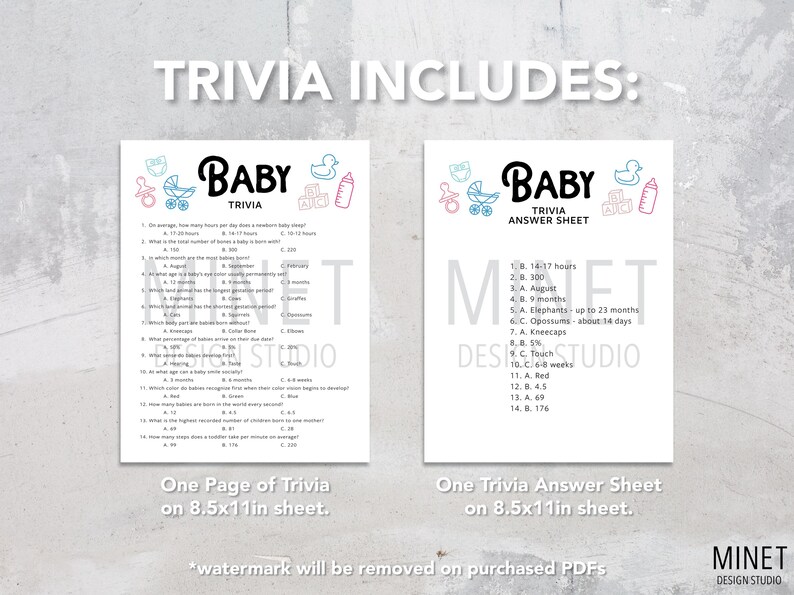 Juego de trivia imprimible para bebés/Actividad para fiesta de baby ...