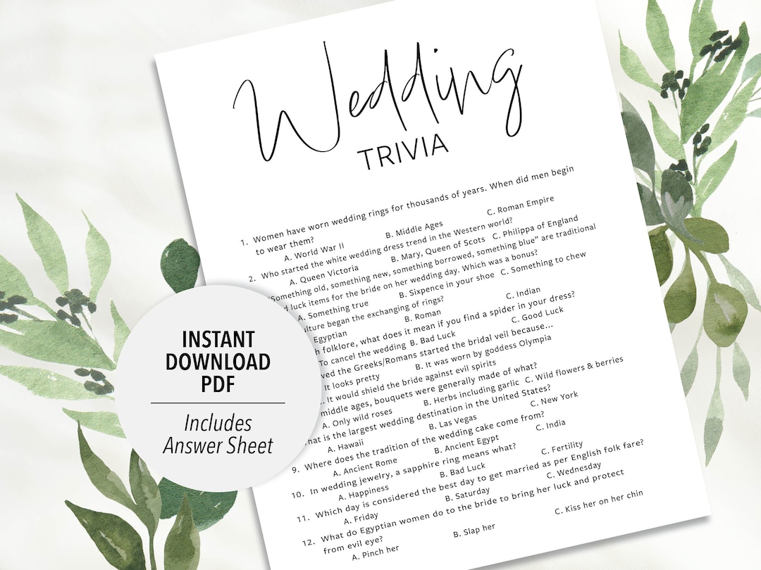 Wedding Trivia Quiz Game | Printable Wedding Trivia | Bridal Shower ...
