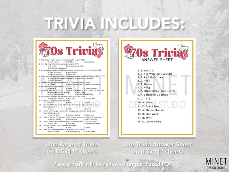 70s Trivia 1970s Trivia Game Printable 70s Trivia - Etsy