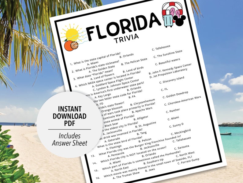 Florida Trivia Florida Trivia Game Printable Florida - Etsy