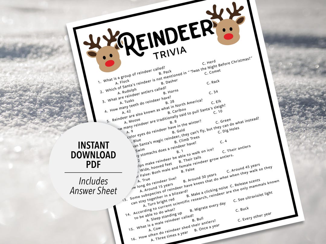 Reindeer Trivia Game | Reindeer Quiz (printable PDF Download) - Etsy